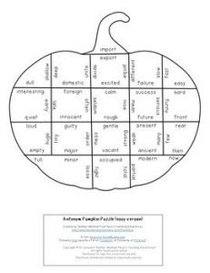 ANTONYMS Pumpkin Worksheet Alternative | Thanksgiving Literacy ...