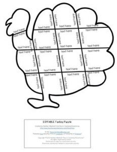 EDITABLE Turkey Craft Activity: Math, ELA, or Other Puzzles for ...