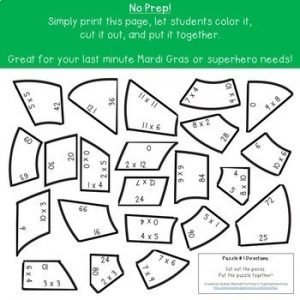 MULTIPLICATION Mardi Gras Mask Puzzles, Games, or Math Centers - HoJo's ...