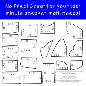 MULTIPLICATION Sneaker Math Puzzles: FUN Sports Math Centers for Review ...