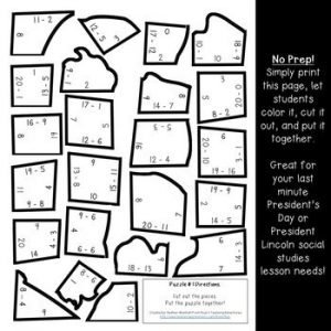 SUBTRACTION President's Day Math Centers or Puzzles | Abraham Lincoln ...