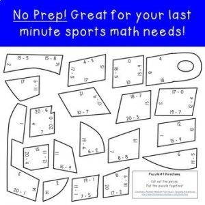SUBTRACTION Whistle Math Puzzles | FUN Sports Math Centers for Review ...