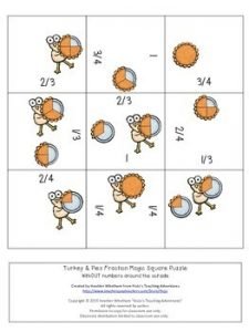 Thanksgiving Math Worksheet Alternatives | FRACTION Turkey Activity ...