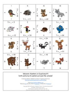 Unknown Numbers in Equations Activity: Missing Addends Multiplication ...