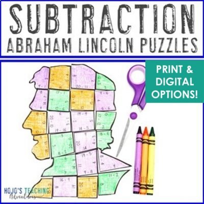 SUBTRACTION President's Day Math Centers or Puzzles | Abraham Lincoln ...