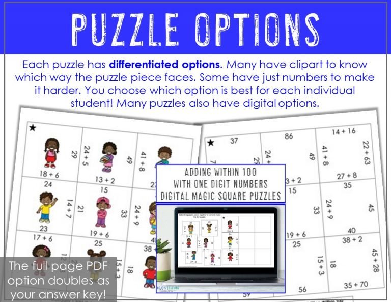 Hands On 1st Grade Math Puzzles - HoJo's Teaching Adventures, LLC